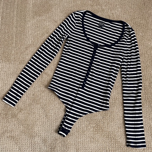 GAP | Tops | Gap Navywhite Stripe Henley Body Suit Size M | Poshmark